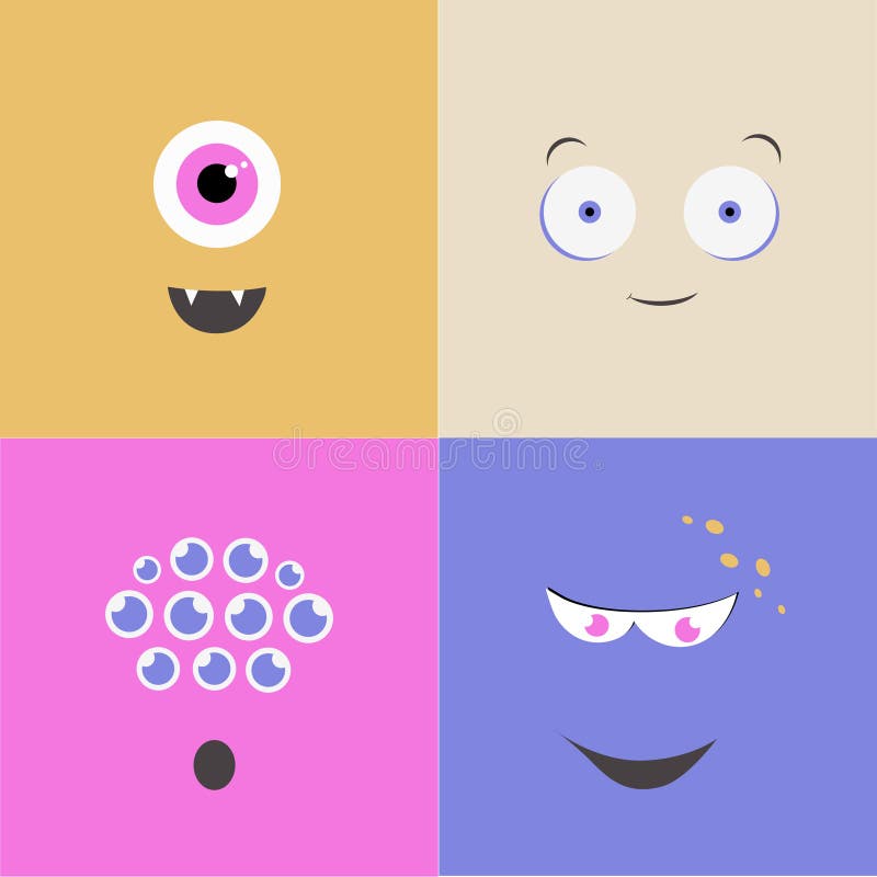 Vector Cute Monsters Friends on the Flat Background Stock Illustration ...