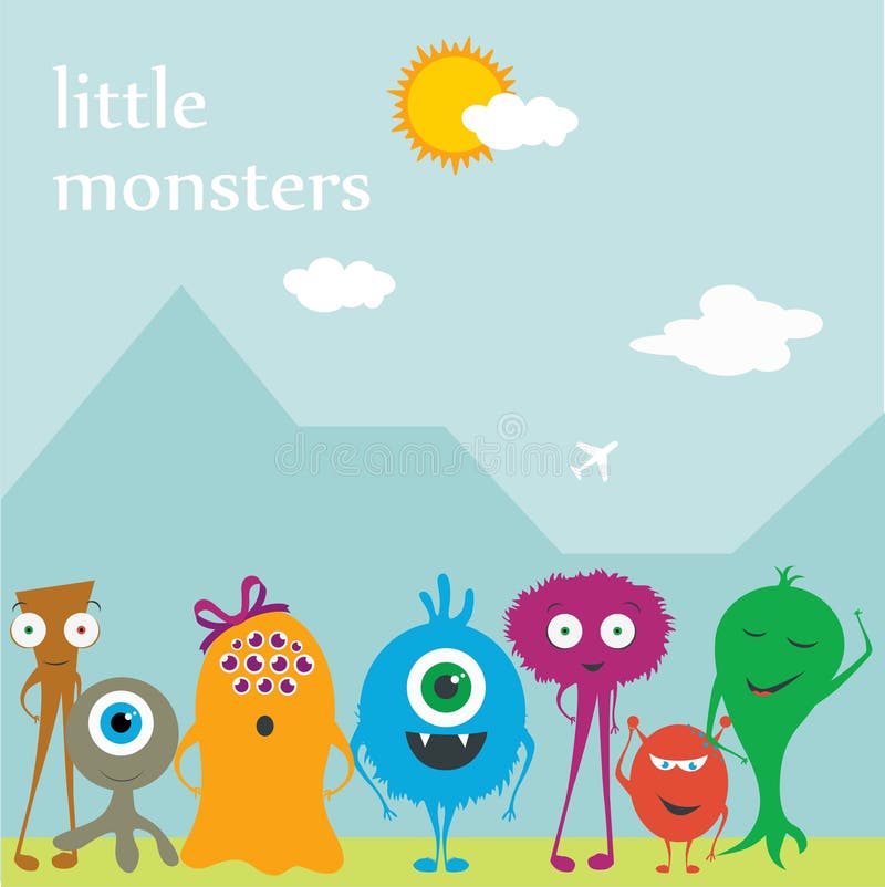 Vector Cute Monsters Friends on the Flat Background Stock Illustration ...