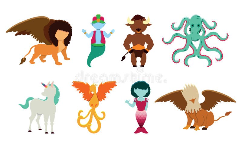 Vector Cute Mythology Set Colorful Isolated Stock Illustration ...