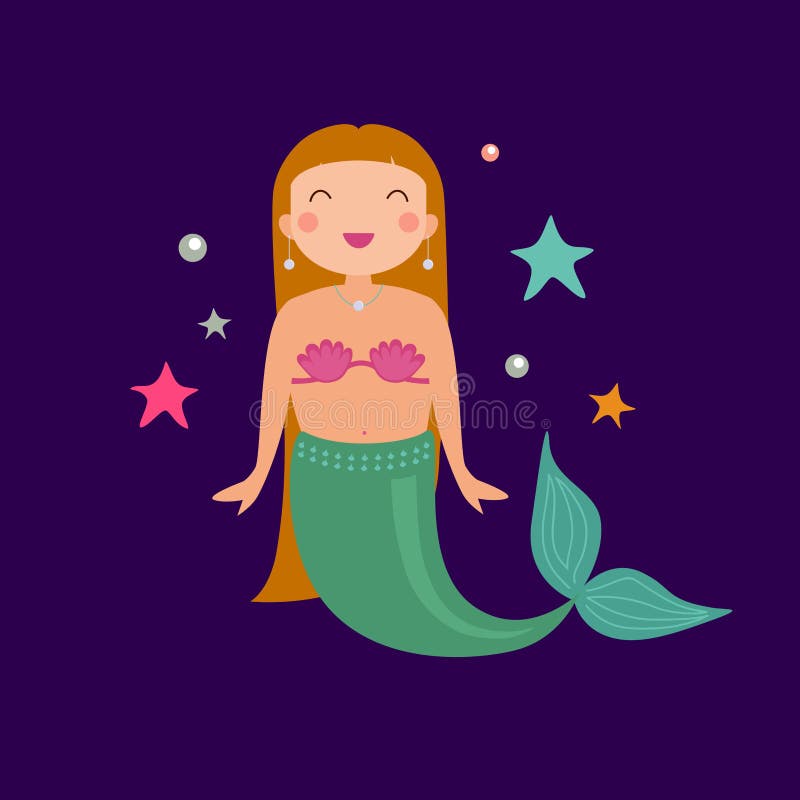 Vector Cute Poster with Mermaid. Cartoon Magic Illustration Stock ...