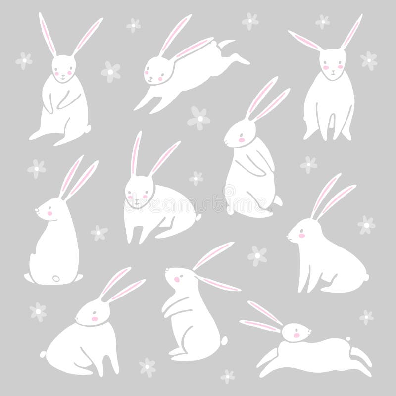 Vector Rabbit Icons Set. Simple Cartoon Bunny Isolated Stock Vector ...