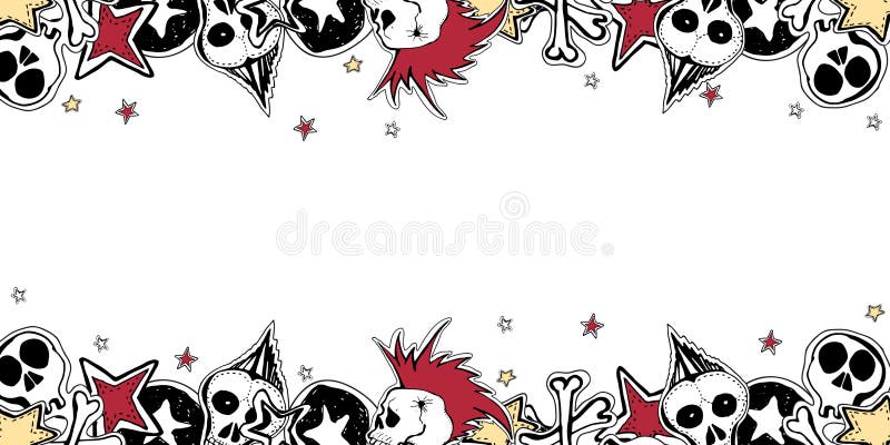 Vector Cute Rock N Roll Frame. Hand Drawn Horizontal Banner Stock ...