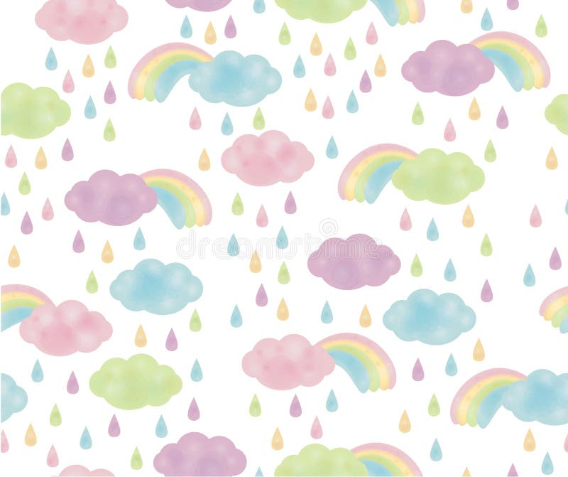 Vector Cute Seamless Pattern, Colorful Rain, Isolated on White Stock ...