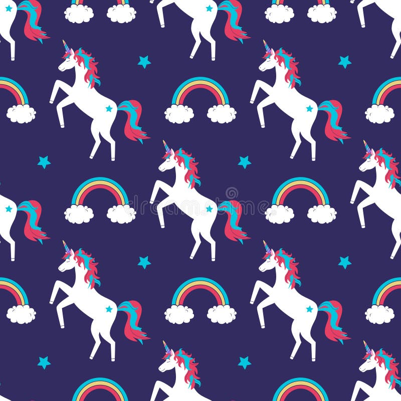 Vector Cute Seamless Pattern with Unicorns, Rainbows and Stars Stock ... Vector Cute Seamless Pattern with Unicorns, Rainbows and Stars Stock ...