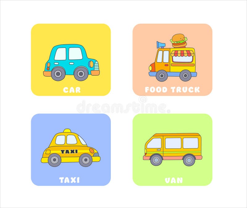 Vector Cute Set of Vehicle, Vehicle Isolates in Cartoon Flat Style ...