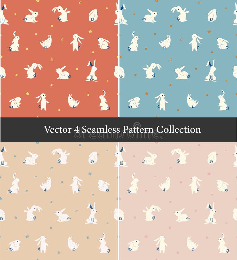Vector Cute and Simple Hand-drawn Rabbit Illustration Motif Seamless ...