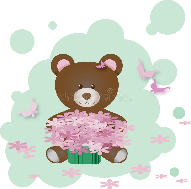 Teddy Bear Holding Flowers Stock Illustrations 487 Teddy Bear Holding
