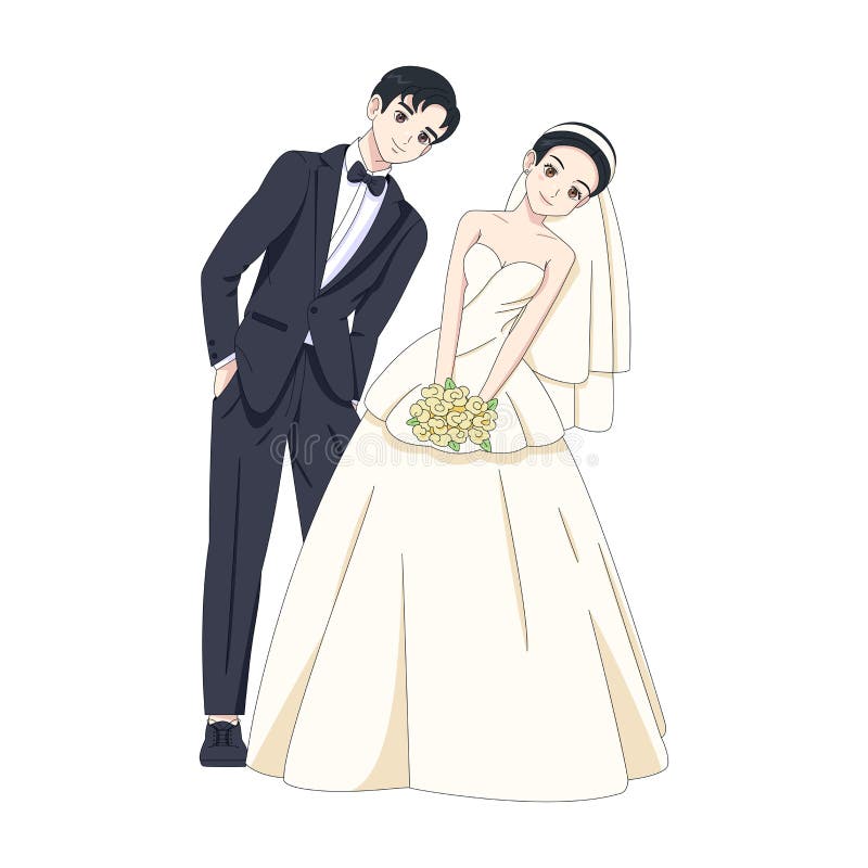 Vector Cute Wedding Couple Anime Characters Isolated Stock Vector ...