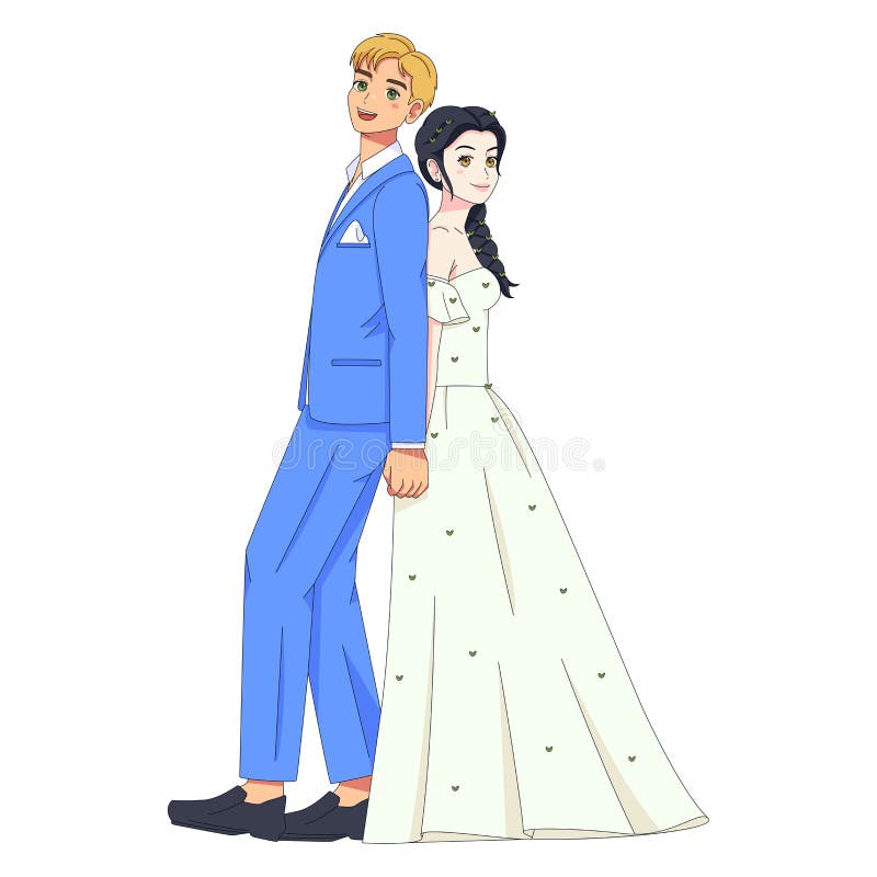 Vector Cute Wedding Couple Anime Characters Isolated Stock Vector ...