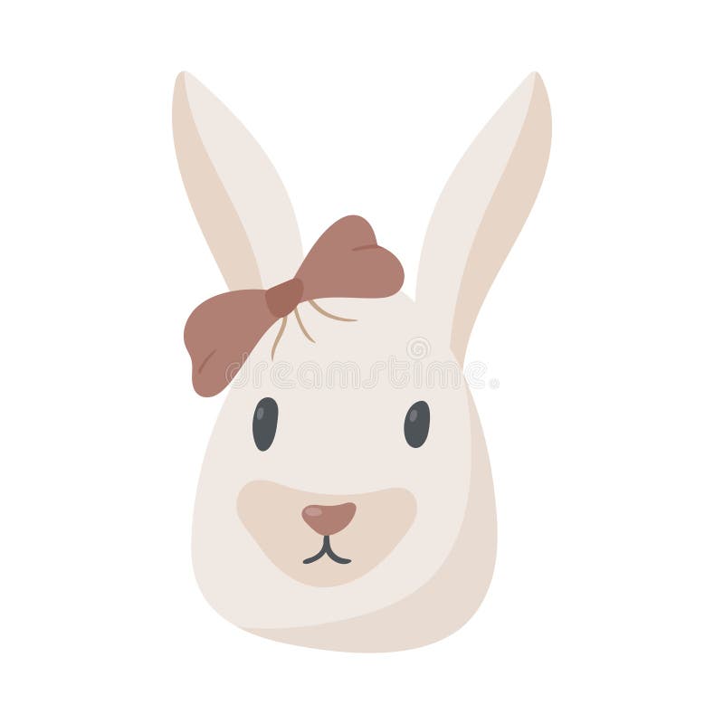 Vector Cute White Rabbit Head with Bow Stock Vector - Illustration of ...