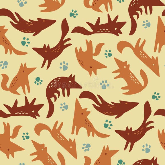 Vector Cute Wolves and Paws Seamless Pattern for Textile or Wrapping ...