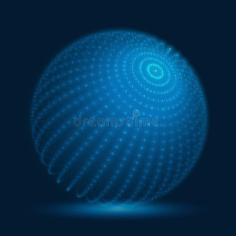Vector Cyber Sphere. Blue Big Data Sphere with Binary Numbers Strings. Information Code ...