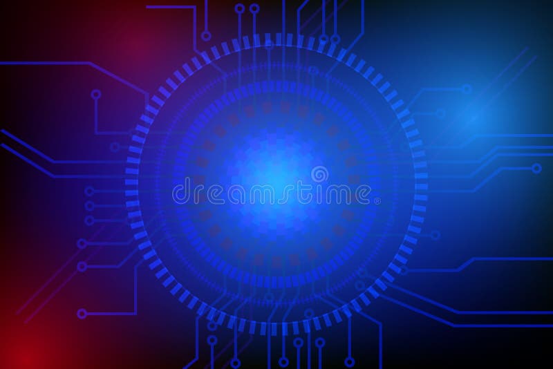 Vector Cyber Technology Network. Circle Background. Blue and Red Tech ...