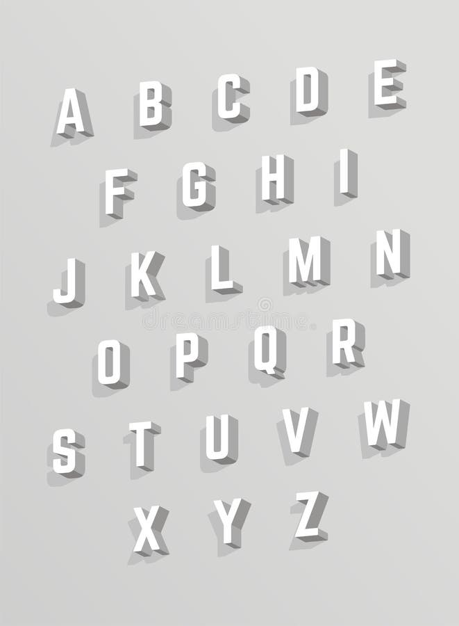 Vector 3D Alphabet. White Font Stock Vector - Illustration of shadow ...
