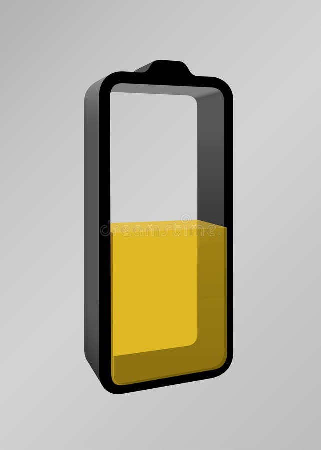 Battery with Yellow Level Indicator on Light Yellow Background Stock ...