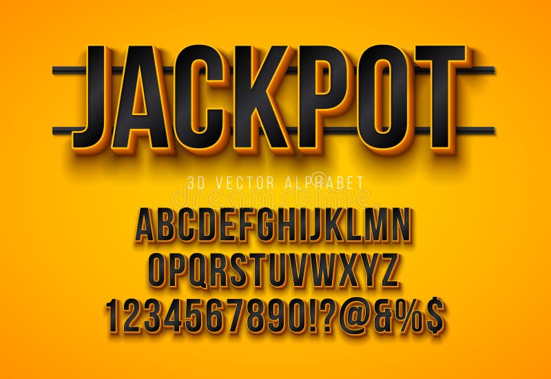 Vector 3d Black Alphabet Font Set with Yellow Frame and Shadow on ...