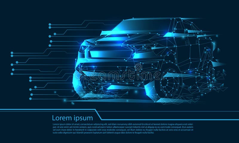 Vector 3D Blue Line Low Polygon Pickup Technology Cyber Circuit ...