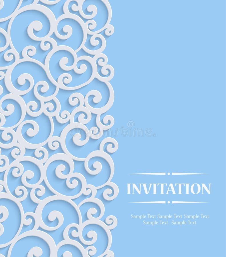 Vector 3d Blue Vintage Invitation Card with Floral Curled Pattern Stock ...