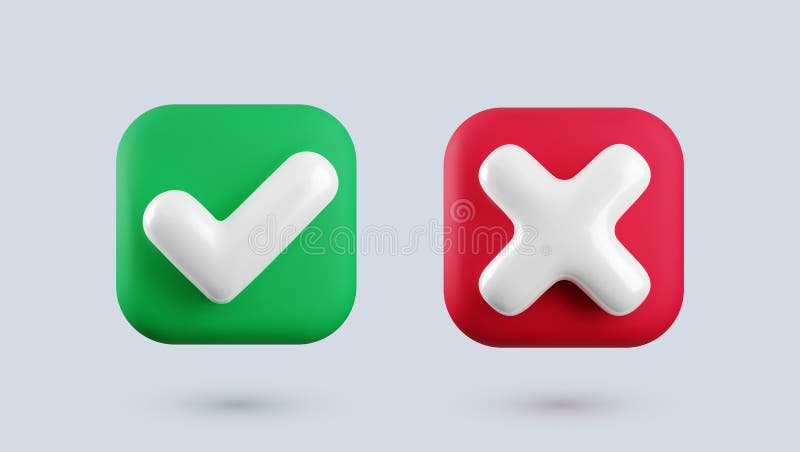 Vector 3d Checkmarks Icon Set. Square Glossy Yes Tick and No Cross ... Vector 3d Checkmarks Icon Set. Square Glossy Yes Tick and No Cross ...