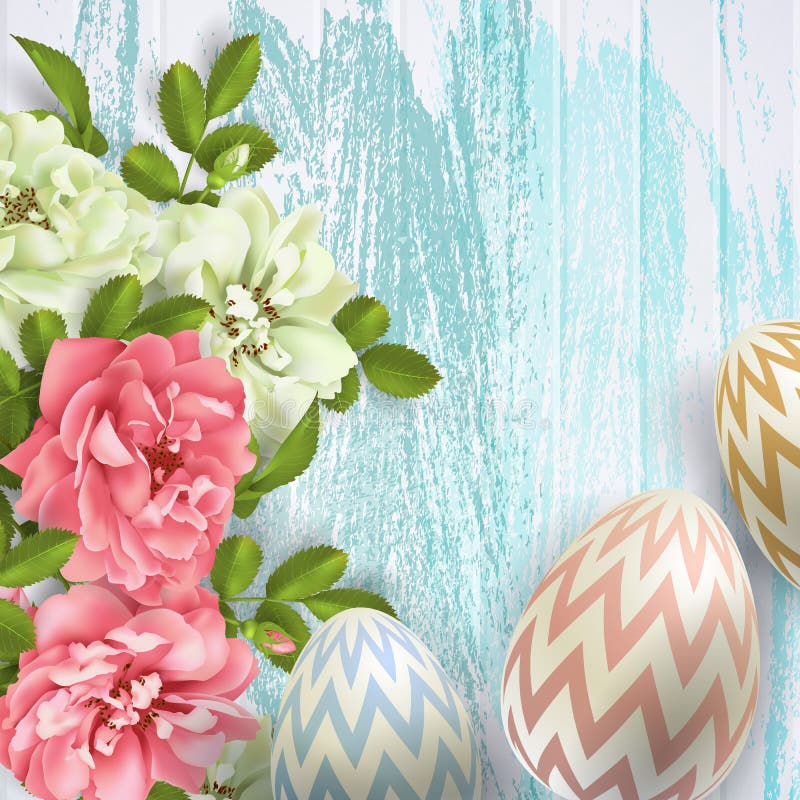 Vector 3d Easter Egg and Roses Background Stock Vector - Illustration ...