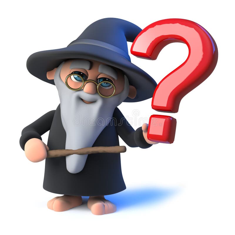 Vector 3d Funny Cartoon Wizard Magician Waves His Wand at a Question ...