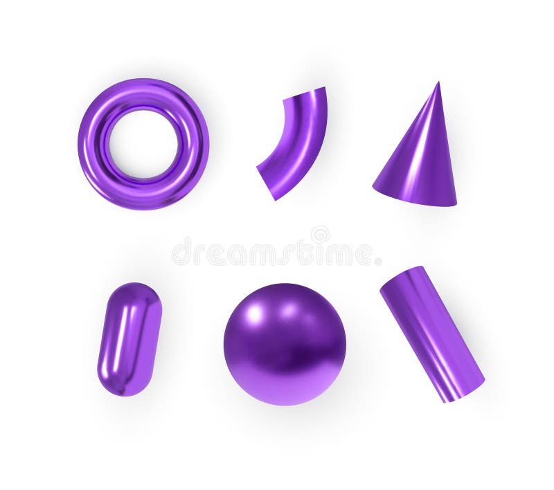 Vector 3d Geometric Objects. Isolated Metallic Purple Shapes Stock ...