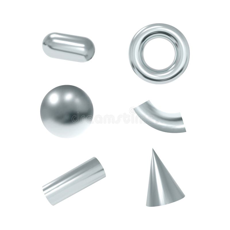 Vector 3d Geometric Objects. Isolated Metallic Silver Shapes Stock ...