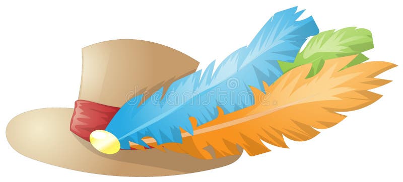 Vector 3d Hat with Feathers. Cartoon Brown Hat Stock Illustration ...