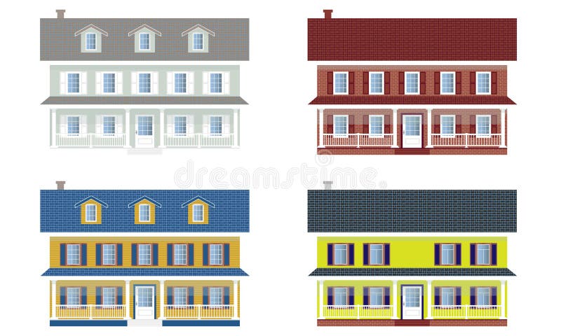 Vector. 2d House Elevations Shown As Painted, Vinyl Siding House and ...