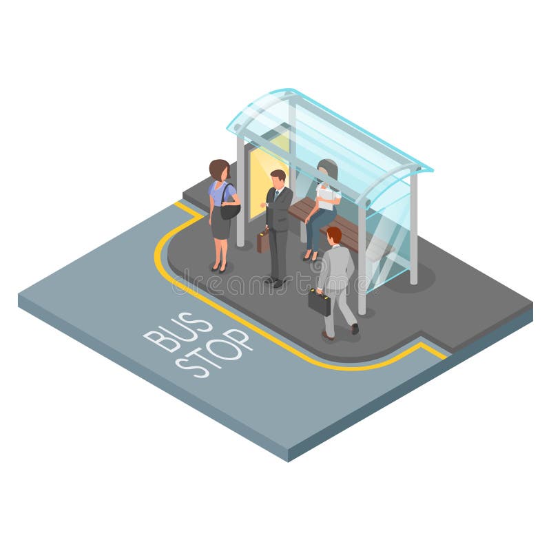 Vector 3d Isometric Illustration of Bus Stop. Stock Vector ...