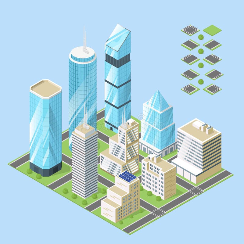 Vector 3d Isometric Illustration of City Buildings. Stock Vector ...