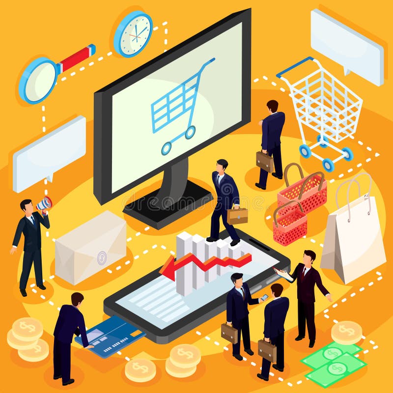 Vector 3D Isometric Illustration Concept of E-commerce, Online Store ...