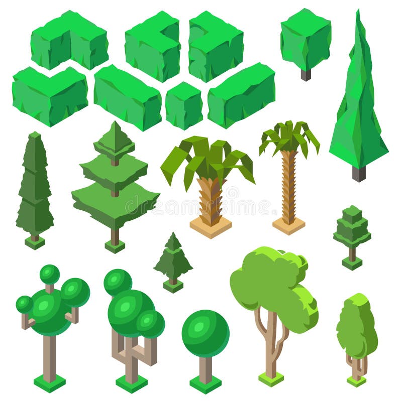 Vector 3d Isometric Plants, Trees, Bushes, Palms Stock Vector ...