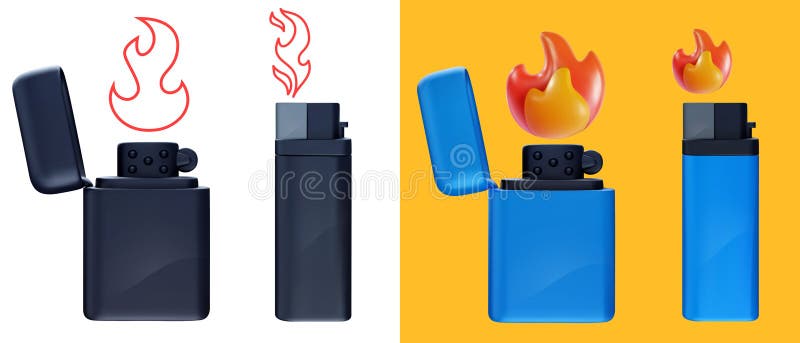 Vector 3d Lighter with Flame in Various Style. Stock Vector ...