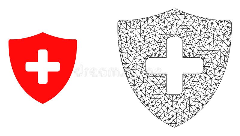 Vector 2D Mesh Medical Shield and Flat Icon Stock Vector - Illustration ...