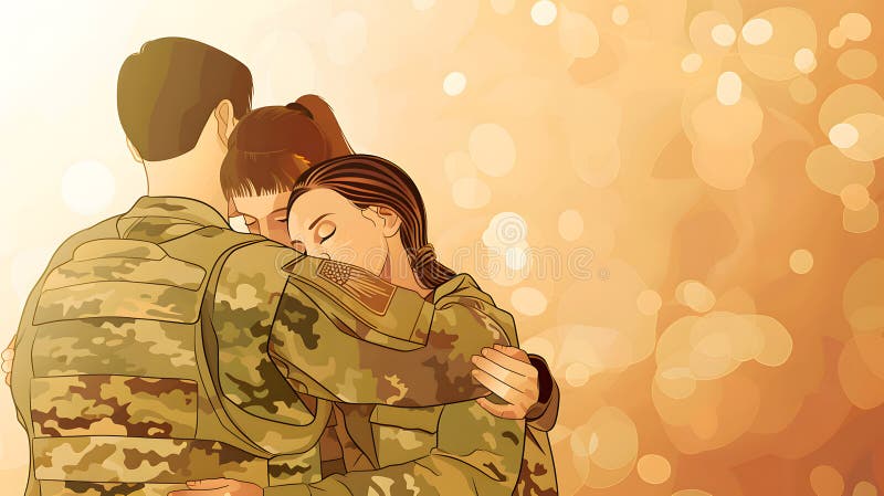 Military Family Hugging Their Veterans Stock Illustration ...