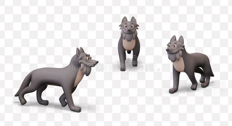 Vector 3D Model of Wolf, View from Different Sides. Gray Predator, Wild ...