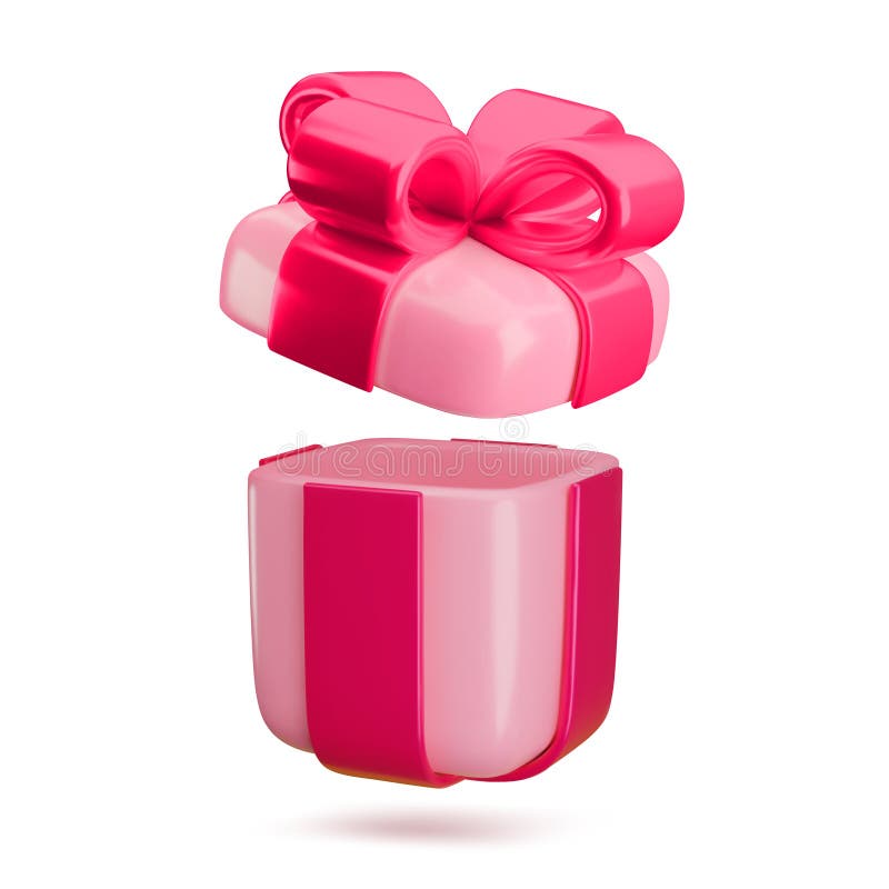 Vector 3d Open Gift Box. Cute Realistic Holiday Pastel Pink Present ...