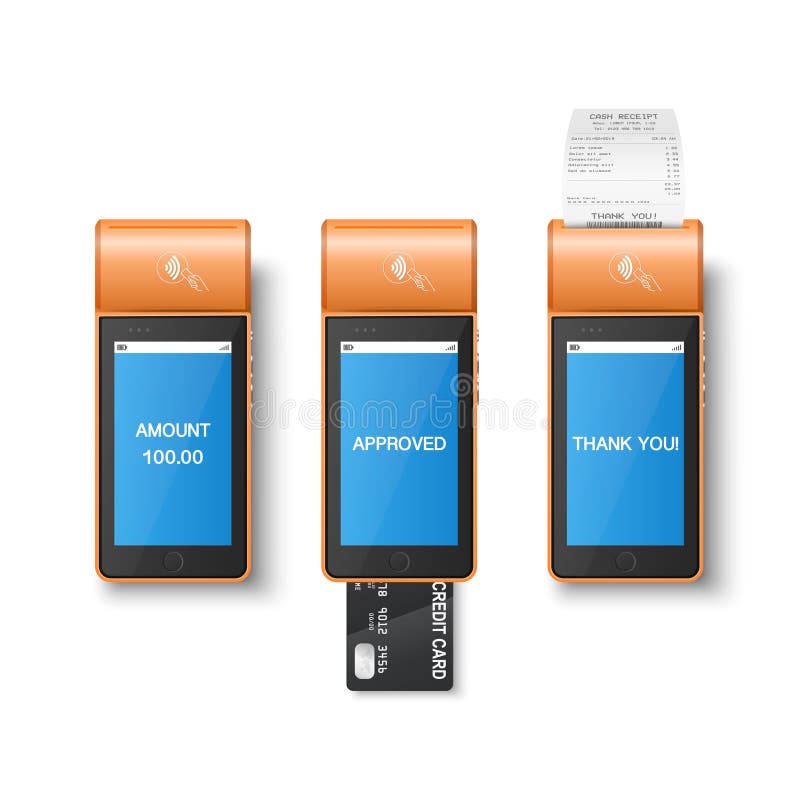 Vector 3d Orange NFC Payment Machine, Approved Status and Credit Card ...