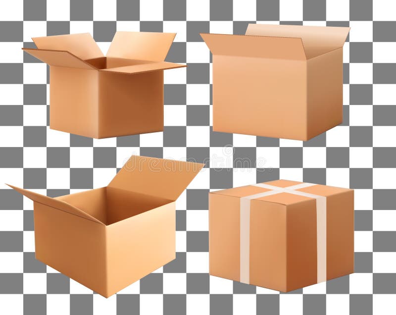 Vector 3D Packaging Open and Closed Box with Cardboard Box Mockup Set ...