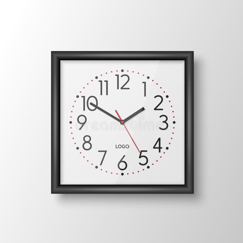 Vector 3d Realistic Black Square Wall Office Clock, Design Template ...