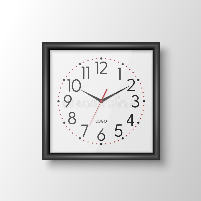 Vector 3d Realistic Black Square Wall Office Clock, Design Template ...