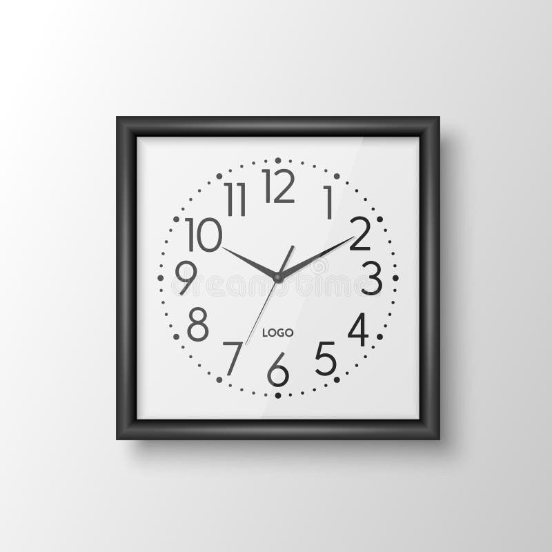 Vector 3d Realistic Black Square Wall Office Clock, Design Template ...
