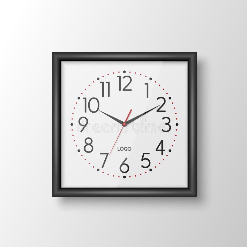 Vector 3d Realistic Black Square Wall Office Clock, Design Template ...