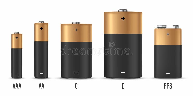 Vector 3d Realistic Black and Yellow Alkaline Battery Icon Set Closeup ...