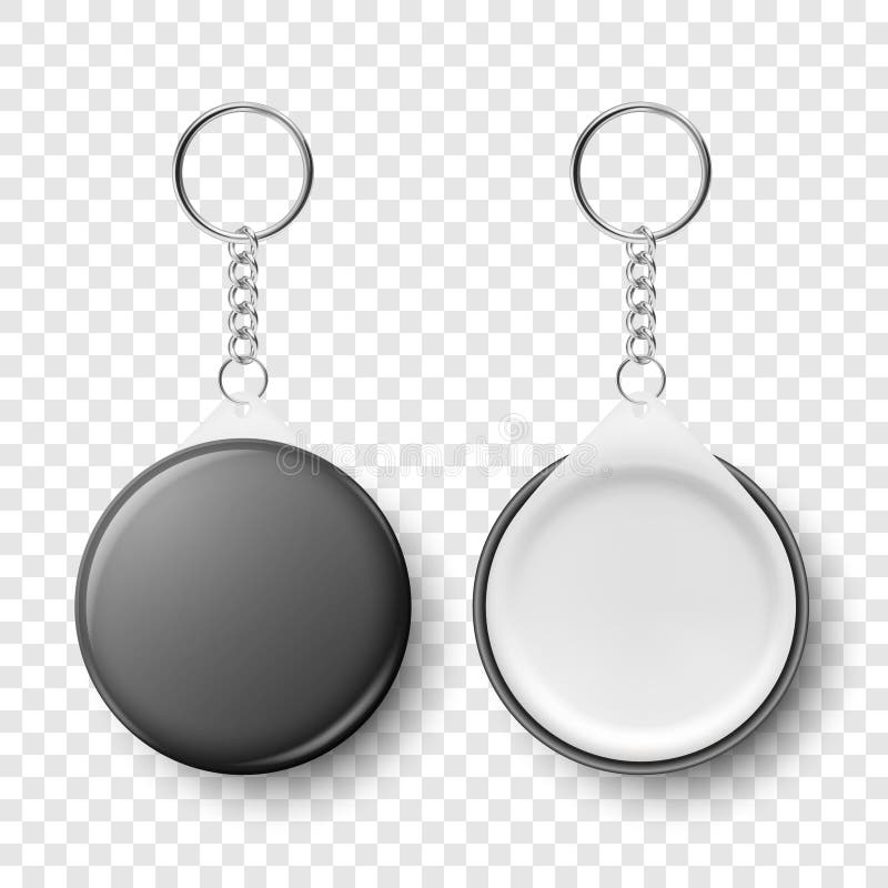 Vector 3d Realistic Blank Black Round Keychain with Ring and Chain for ...