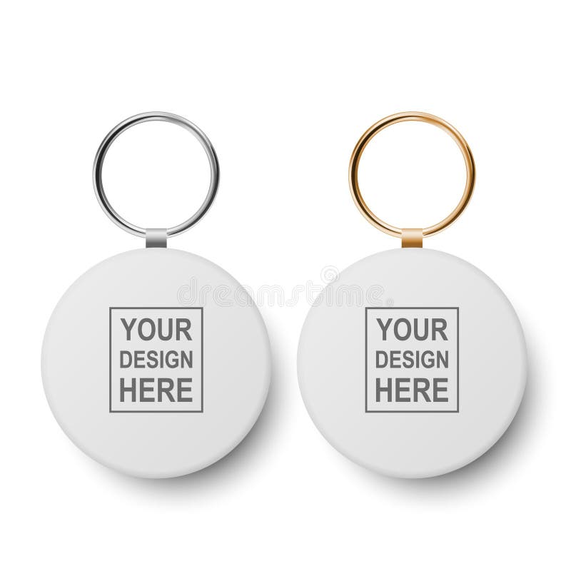 Vector 3d Realistic Blank White Round Keychain with Ring and Chain for ...