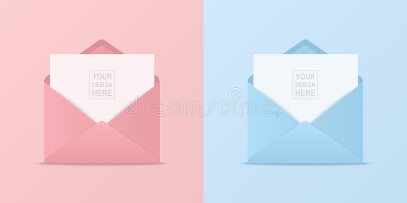 Vector 3d Realistic Closed, Opened Pink and Blue Envelope Set Icon ...