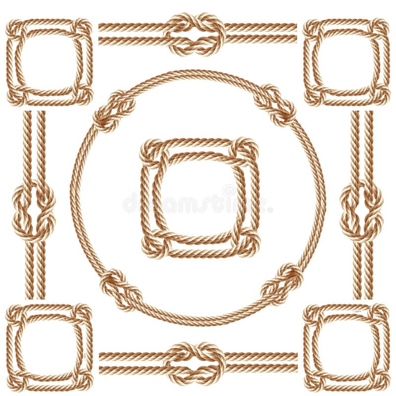 Vector 3d Realistic Rope Frames Different Knots, Made from Jute Ropes ...