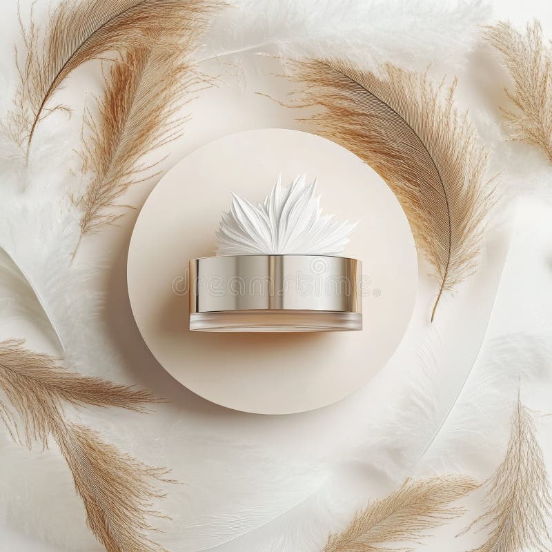 Vector 3d Realistic Gift Box with Golden Feathers on White Background ...